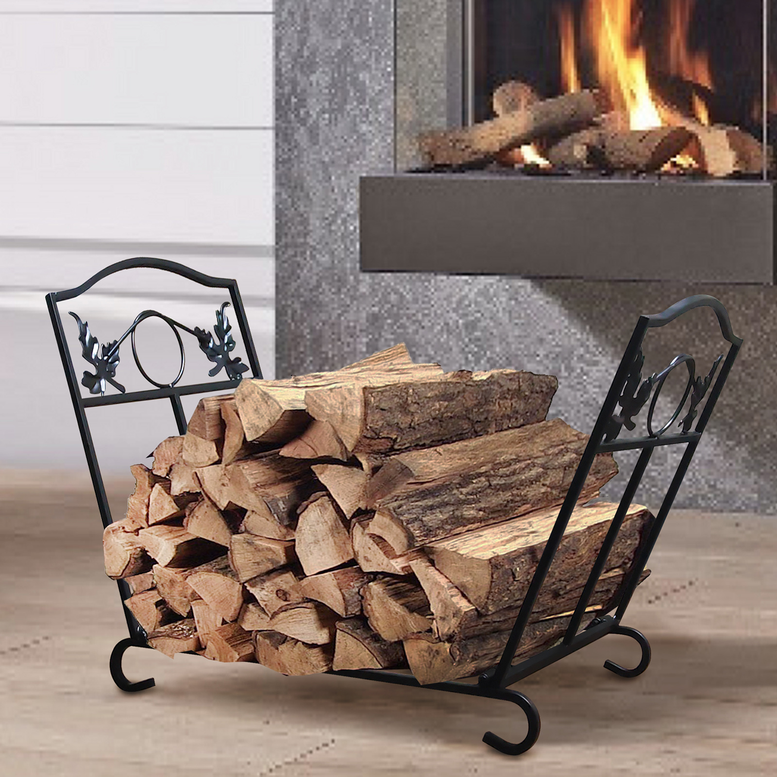 JP OUTDOOR Heavy Duty Foldable Metal Firewood Log Rack, Weather ...